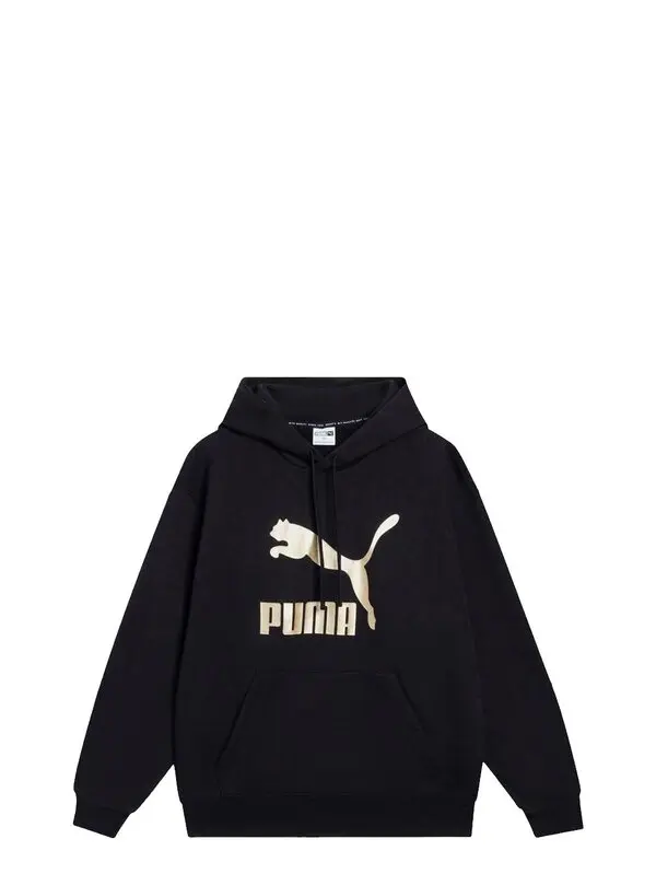 PUMA Classics Metallic Regular Fit Hoodie - Black/gold