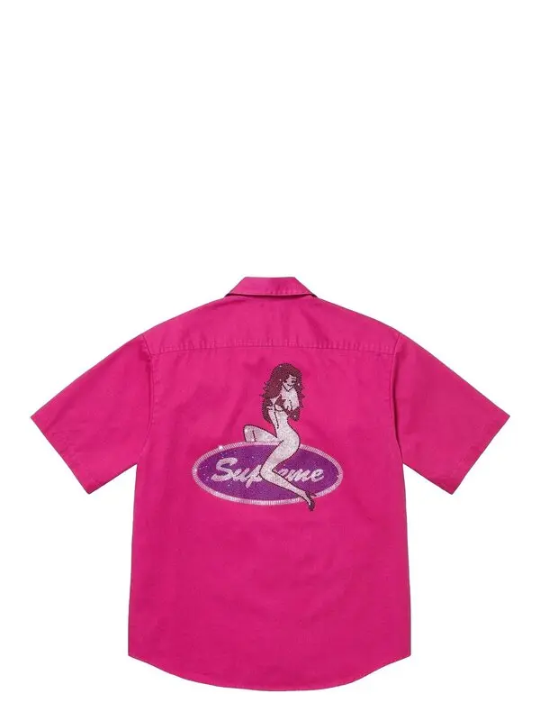 Supreme Rhinestone Pin Up Short-sleeve Work Shirt - Fuchsia