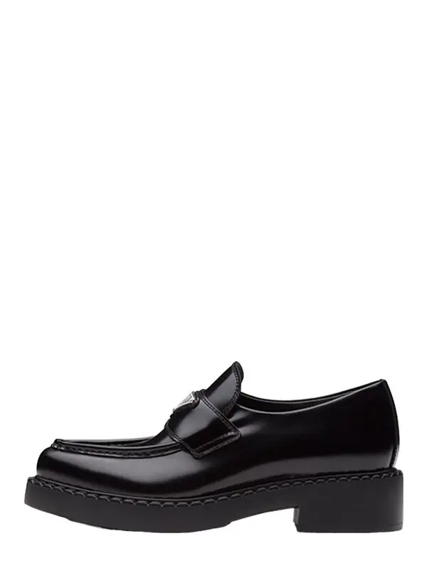 Prada Brushed Leather Pointy Monolith Loafers - Black/silver