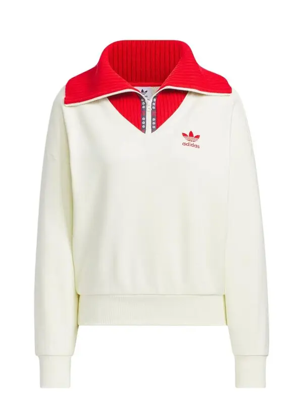 Adidas Originals X Feifei Ruan Crewneck Zip Up Sweatshirt - White/red