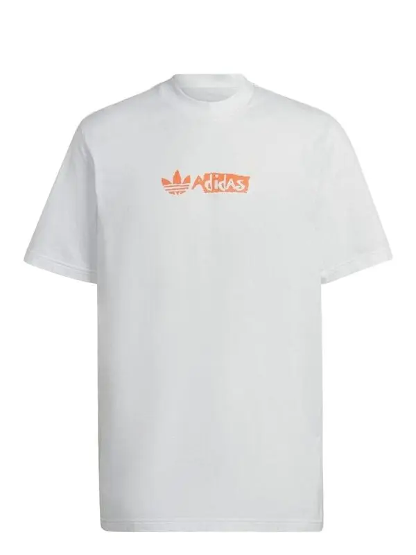 Adidas Originals Geometry Pattern Printing Logo Round Neck Short Sleeve White - Multi-color