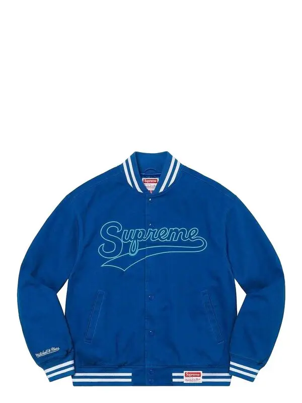 Supreme X Mitchell & Ness Doughboy Twill Varsity Jacket - Blue/white