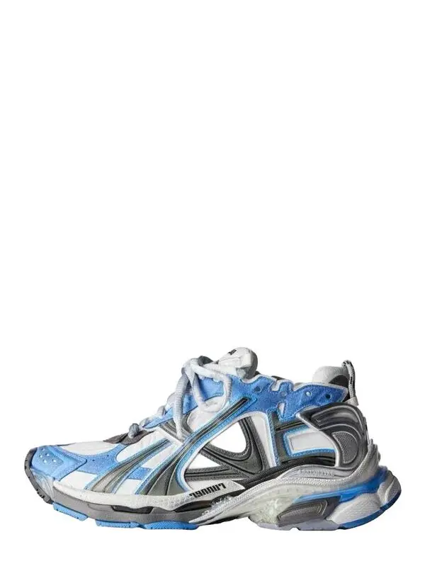 Balenciaga Runner Sneakers In Blue And Grey Nylon And Suede-like Fabric - Grey/white/black