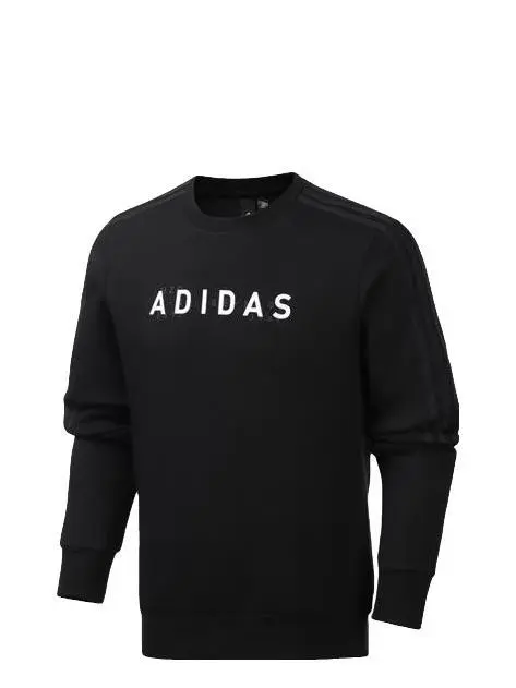 Adidas Logo Printing Sports Round Neck Pullover - Black