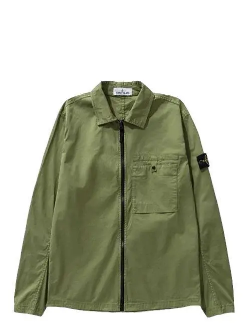 Stone Island Supima Cotton Zip-up Shirt Jacket - Olive Green