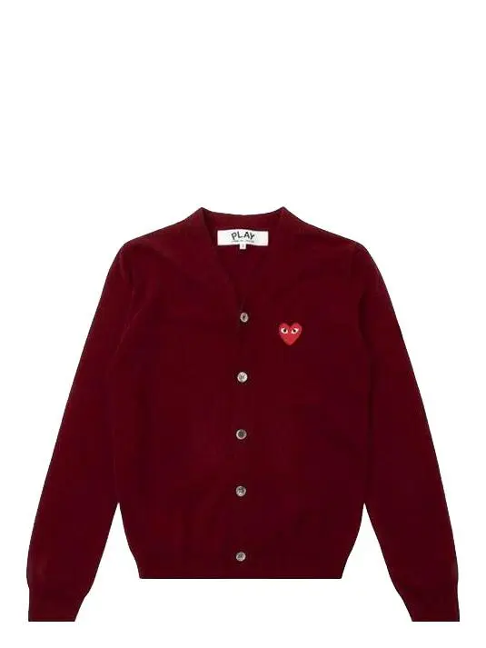 Play Comme Des Garcon Red Emblem Knit Cardigan - Burgundy