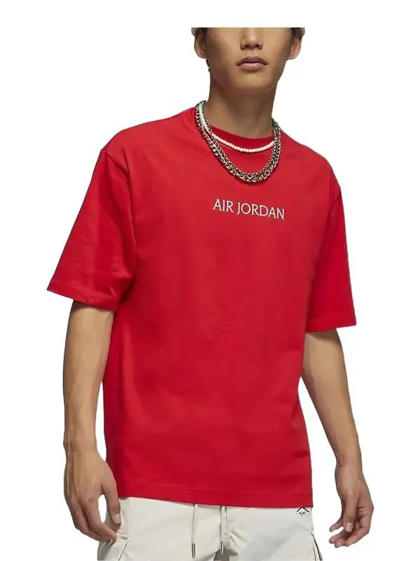 JORDAN Solid Color Alphabet Round Neck Short Sleeve T-shirt Red - Default Colorway