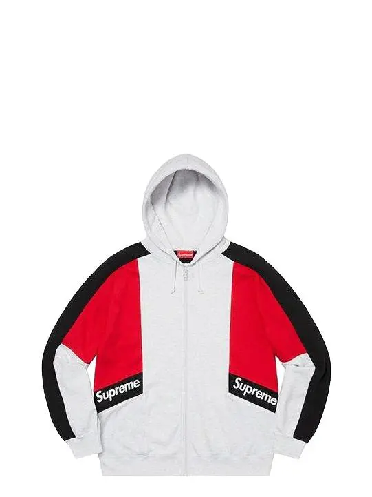 Supreme Color Blocked Zip Up Hooded Sweatshirt - Light Grey