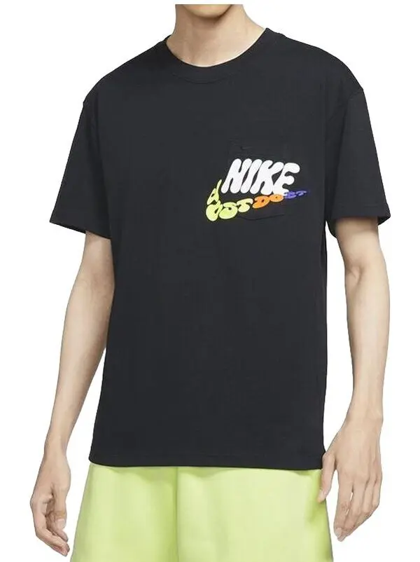 Nike Pocket Logo Printing Sports Round Neck Short Sleeve - Black