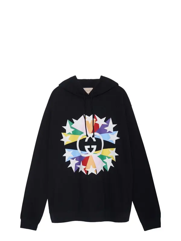 Gucci Full Print Interlock Double G Hoodie - Black