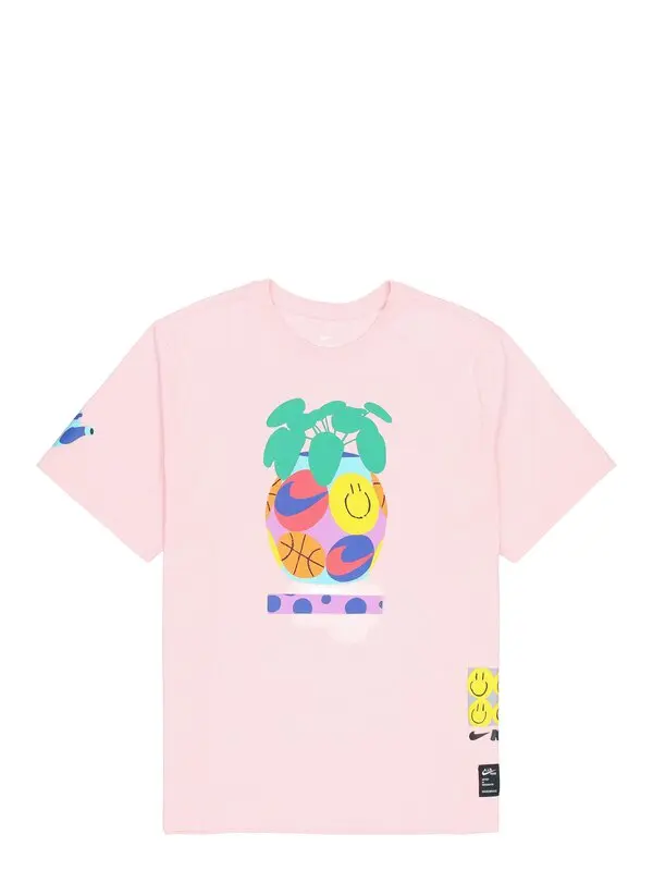 Nike Smiling Face Printing Athleisure Casual Sports Round Neck Short Sleeve Pink Red T-shirt - Multi-color