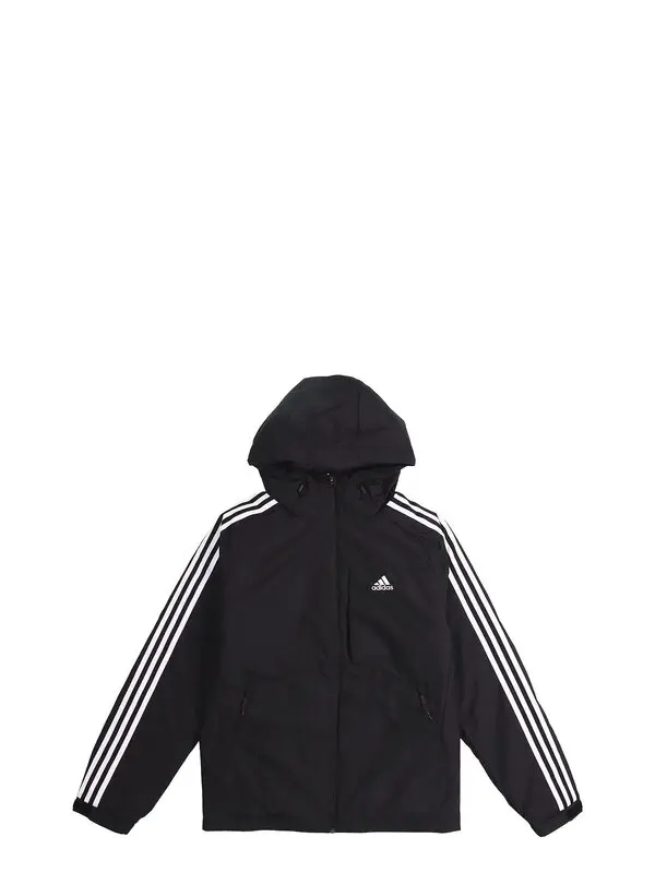 Adidas Hooded Down Jacket With Logo And Side Stripes - Black