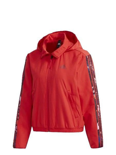 Adidas Floral Logo Hooded Jacket - Red