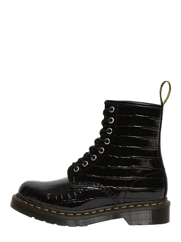 Dr. Martens 1460 Patent Leather Crocodile Print Lace Up Boots - Black