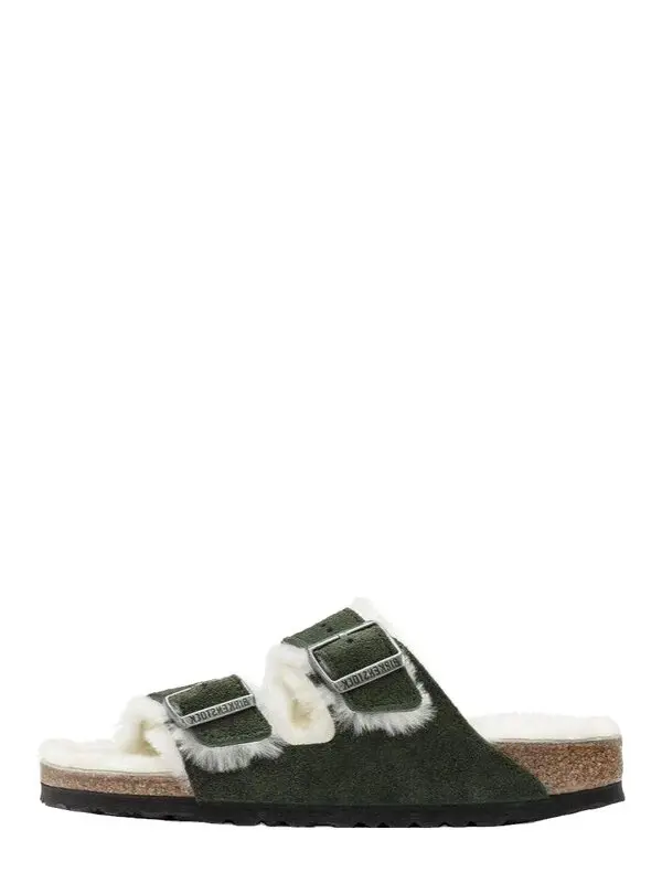 BIRKENSTOCK Arizona Suede Leather Shearling Lined Sandals - Green