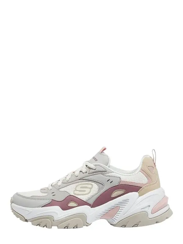 Sketchers Stamina V2 Lace Up Sneakers - Light Gray/white/red