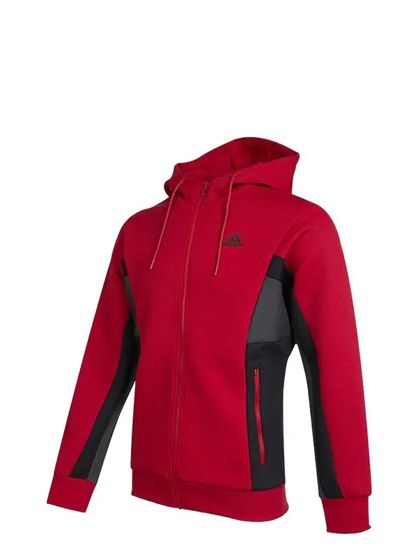 Adidas Knit Zip-up Hooded Jacket With Paneled Accents - Red