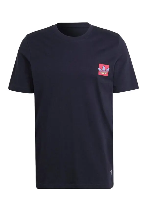 Adidas Originals Solid Color Logo Round Neck Short Sleeve Legendary Blue T-shirt - Default Color