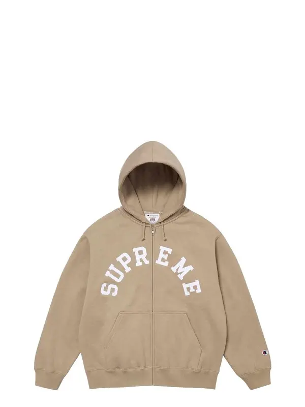 Supreme X Champion Zip Up Hooded Sweatshirt - Red/white
