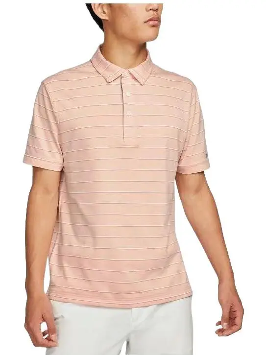 Nike Dri-fit Stripe Breathable Lapel Short Sleeve Arctic Orange Polo Shirt - Default Color