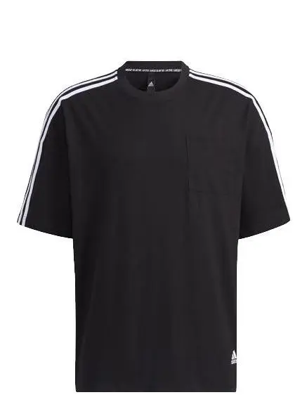 Adidas M Mh Loose Tee Stripe Sports Round Neck Short Sleeve - Black