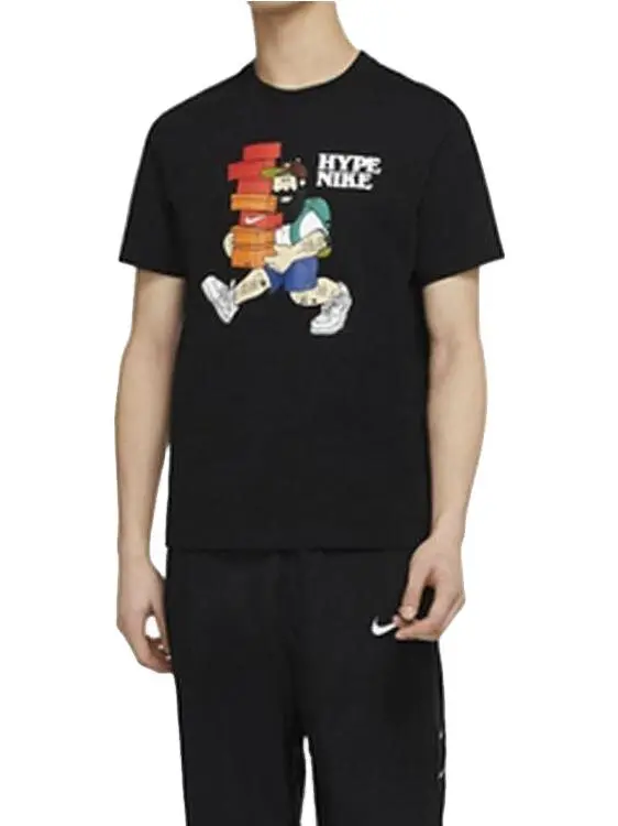 Nike Letter Cartoon Printing Round Collar Male - Black