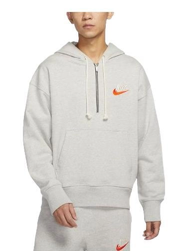 Nike Embroidered Logo Half-zip Hooded Knit Pullover - Grey