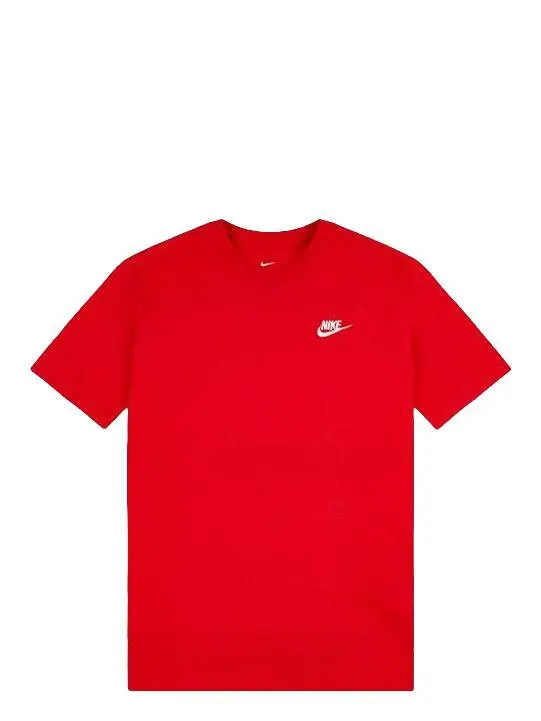 Nike Club Embroidered Logo Sports Round Neck Short Sleeve - Red