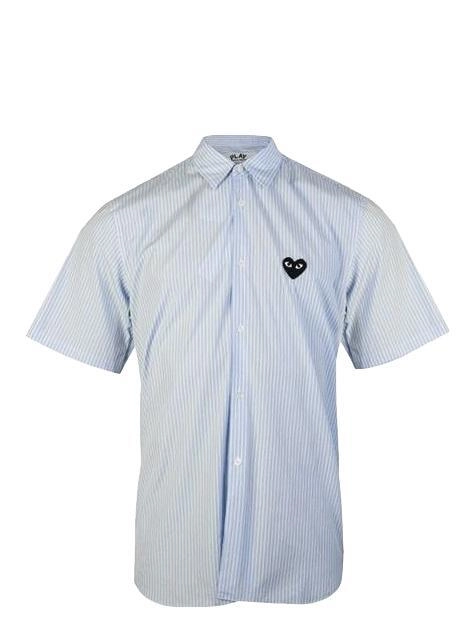 Play Comme Des Garcon Black Emblem Striped Short Sleeve Shirt - Light Blue