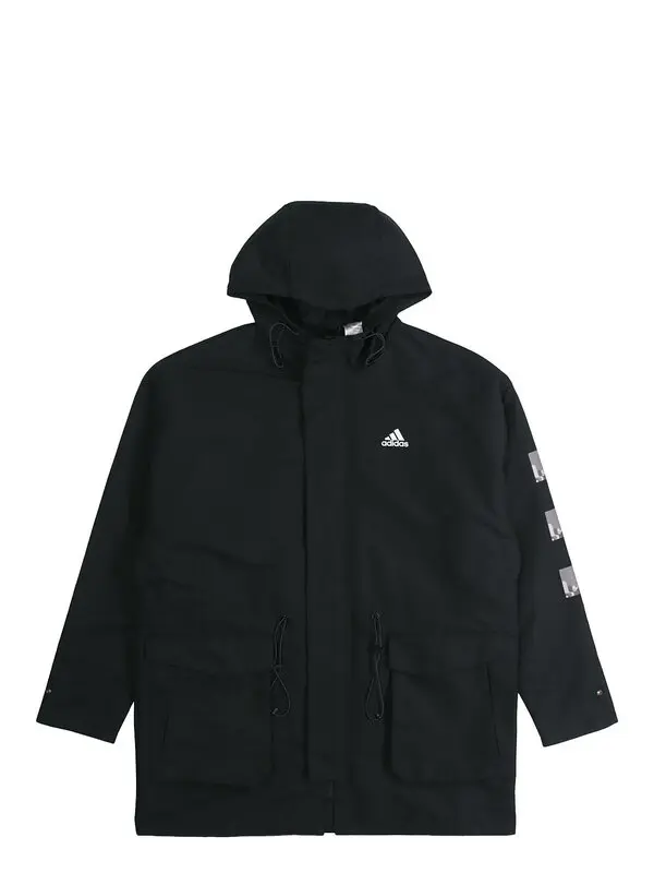 Adidas Woven Fleece Lined Hooded Jacket - Black