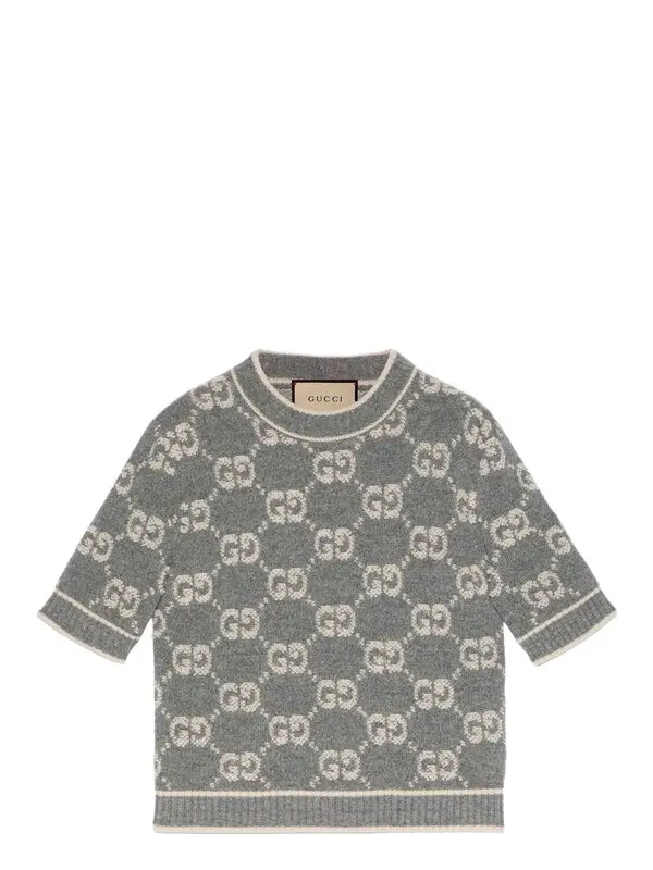 Gucci Gg Wool Bouclé Jacquard Top - Grey/ivory