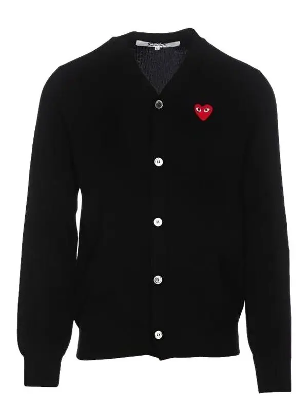 Play Comme Des Garcon Cardigan With Red Heart Applique - Black