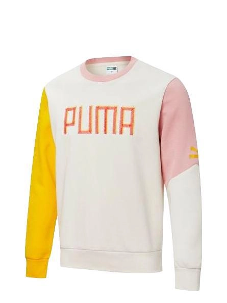 PUMA Embroidered Logo Pullover Sweater - White/pink/yellow