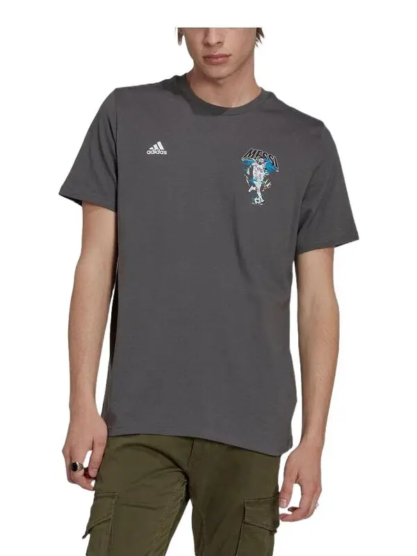 Adidas Soccer/football Printing Brand Logo Solid Color Round Neck Short Sleeve Dark Grey T-shirt - Multi-color