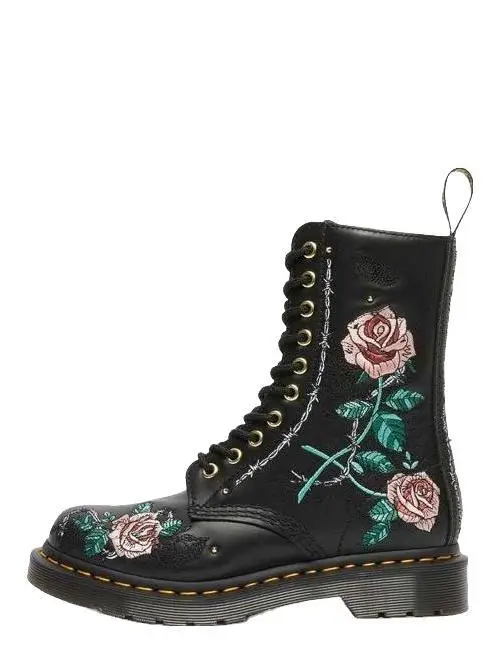 Dr. Martens 1490 Vonda Floral Leather Lace Up Boots - Black