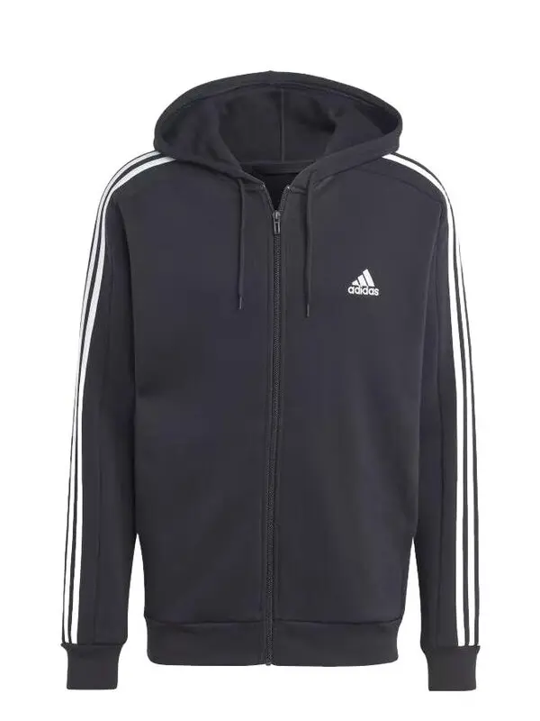 Adidas Fleece 3-stripes Full-zip Hoodie - Black