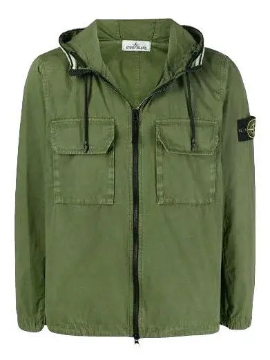 Stone Island Garment Dyed Hooded Shirt Jacket - Olive