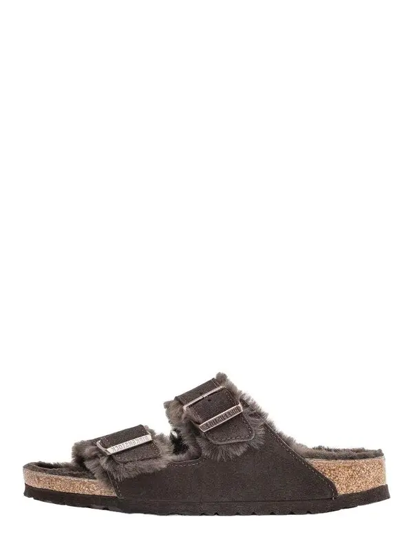 BIRKENSTOCK Arizona Shearling Suede Leather Sandals - Brown