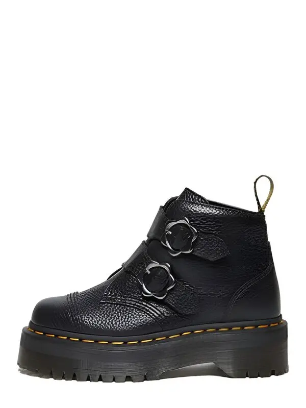 Dr. Martens Devon Flower Buckle Leather Platform Boots - Black
