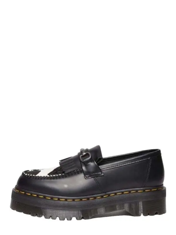 Dr. Martens Adrian Snaffle Hair On & Leather Cow Print Kiltie Loafers - Black