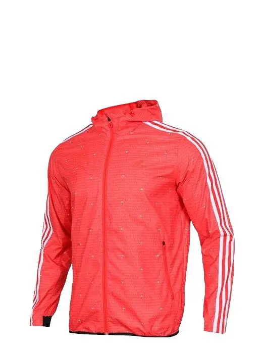 Adidas All Over Print 3-stripes Hooded Jacket - Red