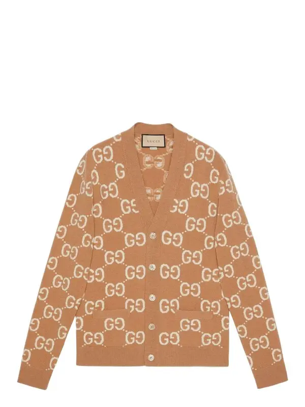 Gucci Gg Wool Jacquard Cardigan - Beige