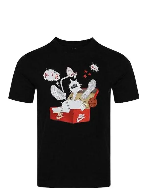 Nike Cartoon Shoes Box Logo Printing Round Neck Sports Short Sleeve Black T-shirt - Multi-color