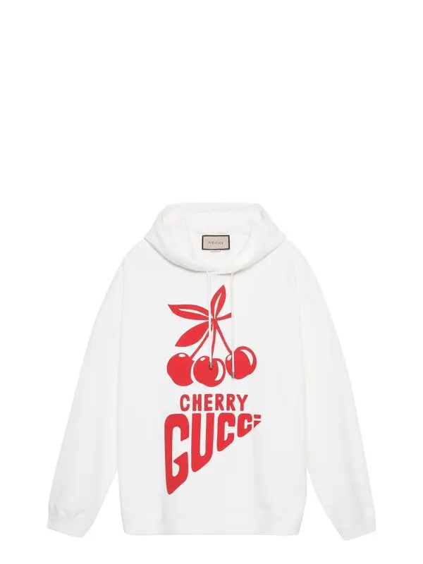 Gucci Cherry Print Cotton Hoodie - White
