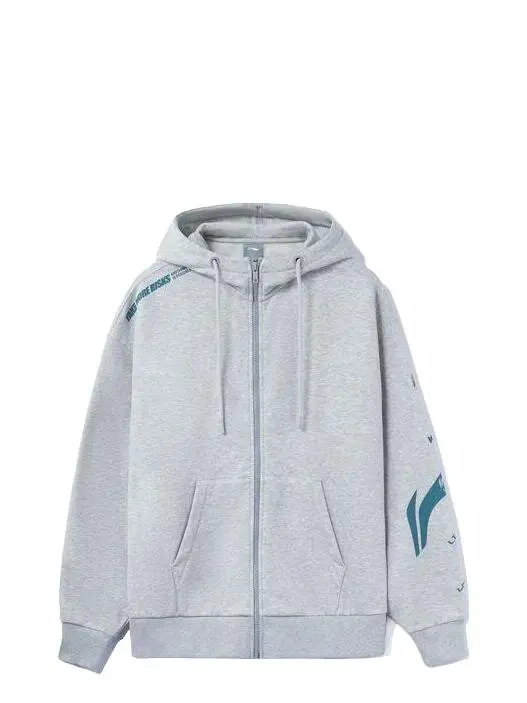 LI-NING Graphic Zip-up Hooded Jacket - Grey/blue
