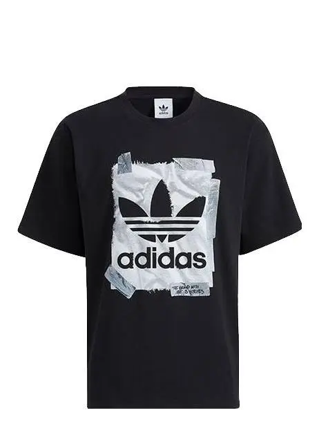Adidas Originals Pattern Large Logo Printing Athleisure Casual Sports Round Neck Short Sleeve Couple Style Black - Default Color