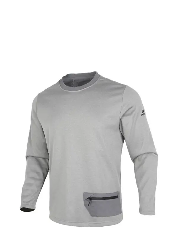 Adidas Fleece Lined Long Sleeve Crewneck With Zippered Pocket - Grey