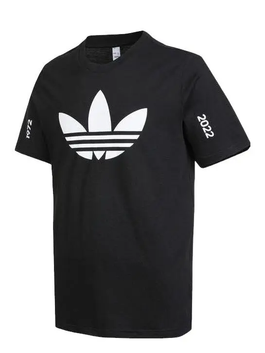 Adidas Originals Trefoil C Tee1 Large Logo Round Neck Casual Short Sleeve Black T-shirt - Multi-color