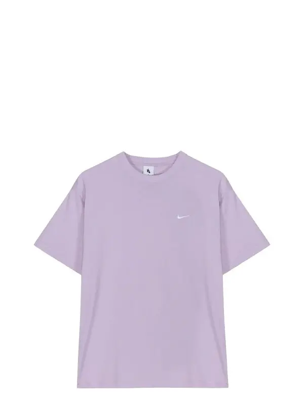 Nike Solid Color Cotton Embroidered Logo Round Neck Short Sleeve Purple T-shirt - Multi-color