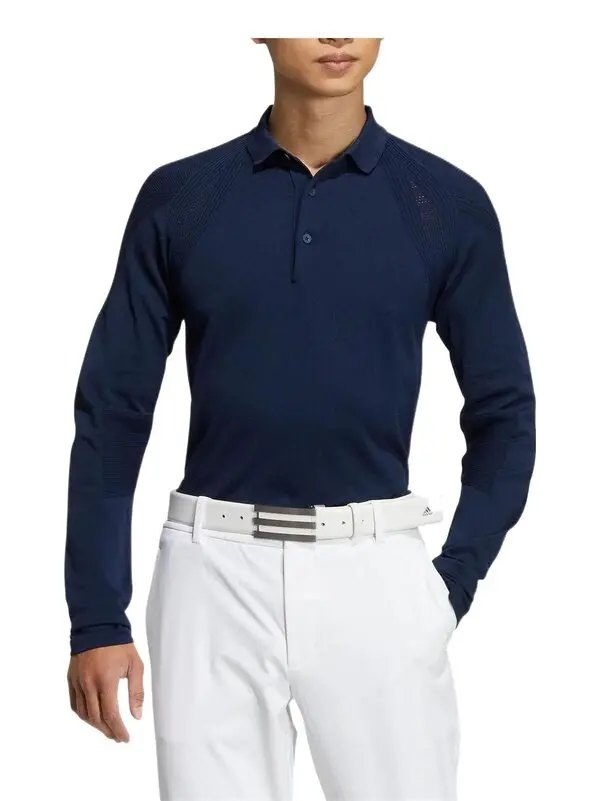 Adidas Knit Ls Polo Solid Color Raglan Sleeve Pullover Long Sleeves Blue Polo Shirt - Default Colorway